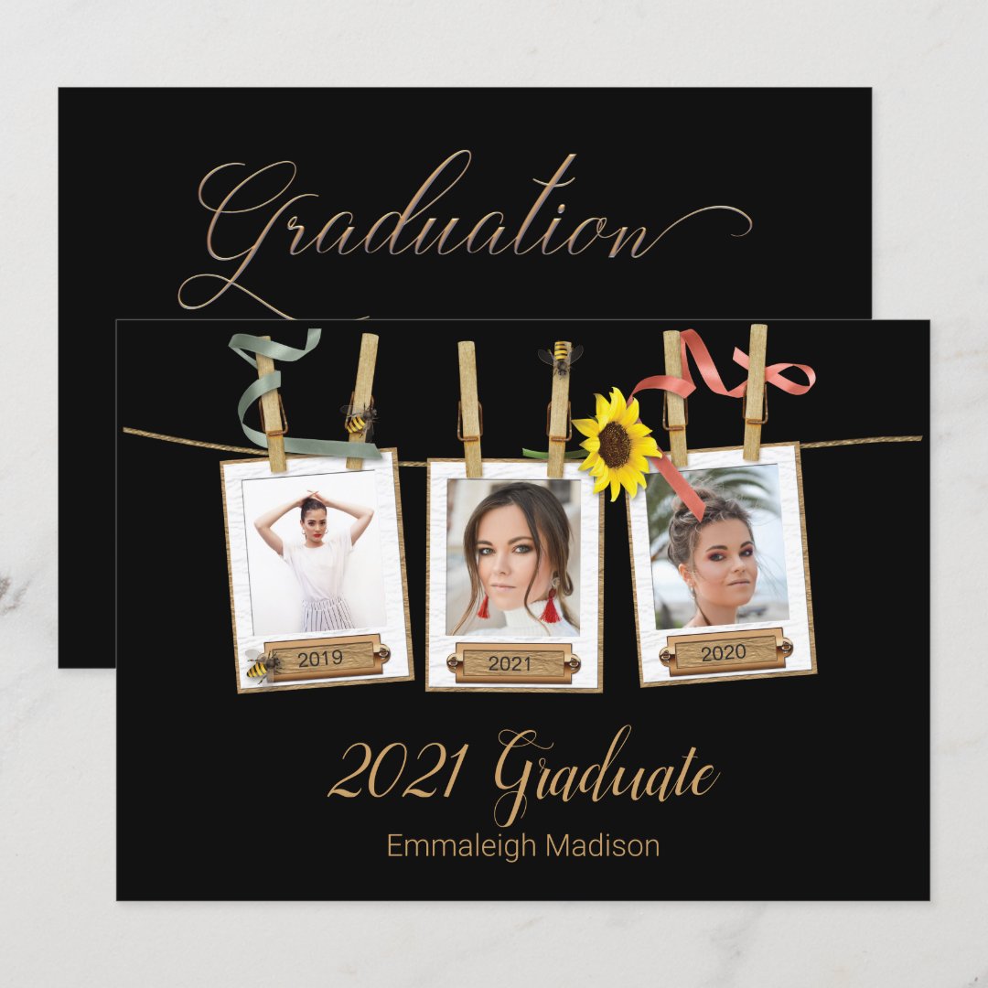 Graduation Party Triple Photo Collage Invitation | Zazzle