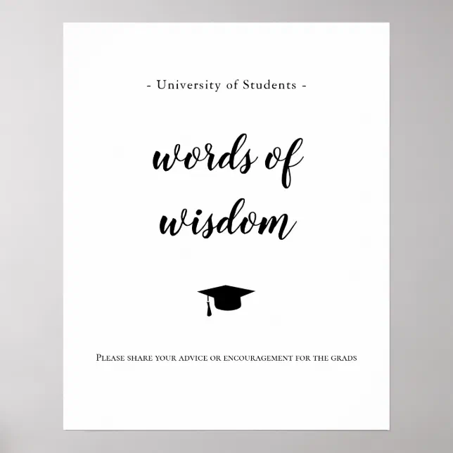 graduation party university words of wisdom advice poster | Zazzle