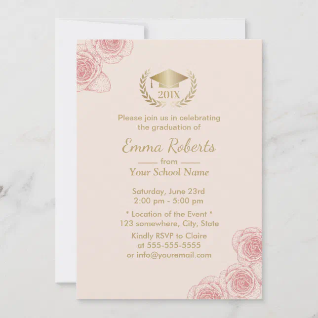 Graduation Party Vintage Rose Floral Girly Invitation | Zazzle