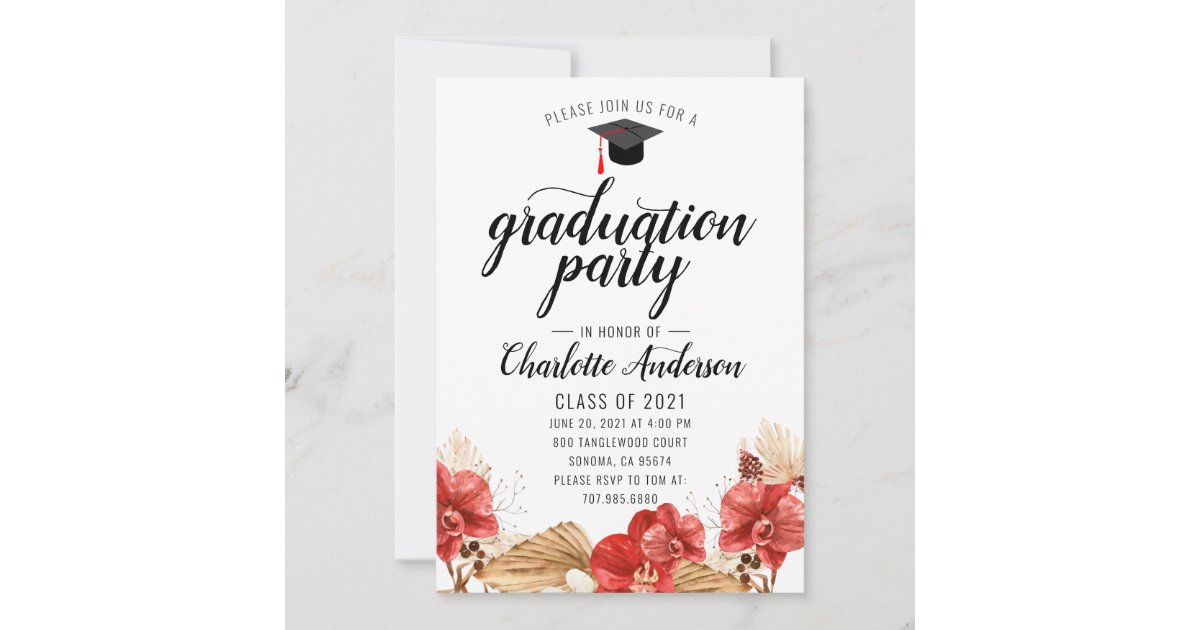 Graduation Party Watercolor Floral Invitation | Zazzle