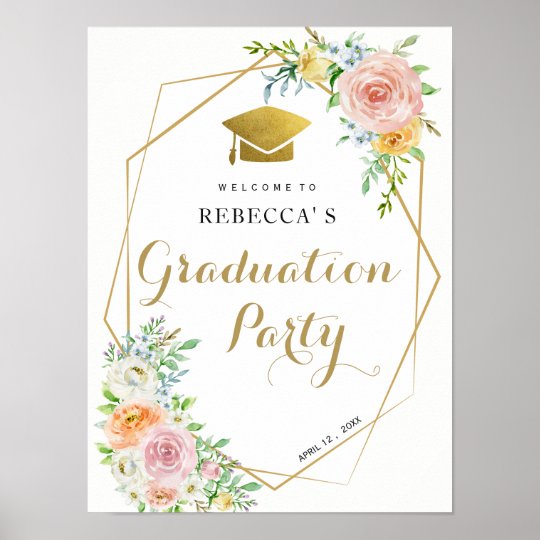 Graduation party welcome sign floral and gold | Zazzle.com