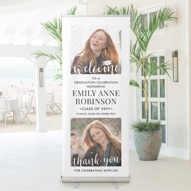 Graduation Party Welcome & Thank You 2 Photo Retractable Banner | Zazzle