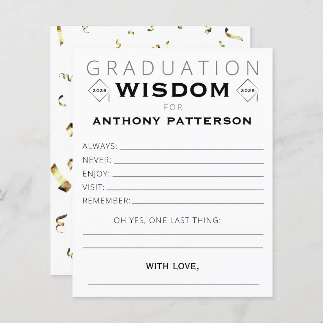 Graduation Party Wisdom Card Black Gold Guests | Zazzle