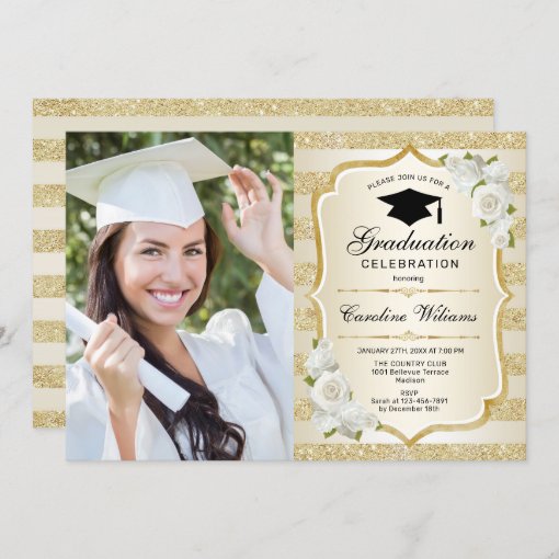 Graduation Party With Photo - Gold Invitation | Zazzle