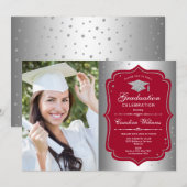 Graduation Party With Photo - Silver Red Invitation | Zazzle