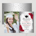 Graduation Party With Photo - Silver White Red Invitation | Zazzle
