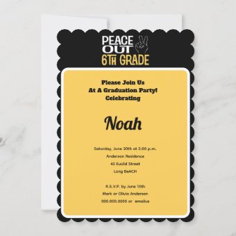 Graduation Peace Out 6th Grade Party Invitation | Zazzle