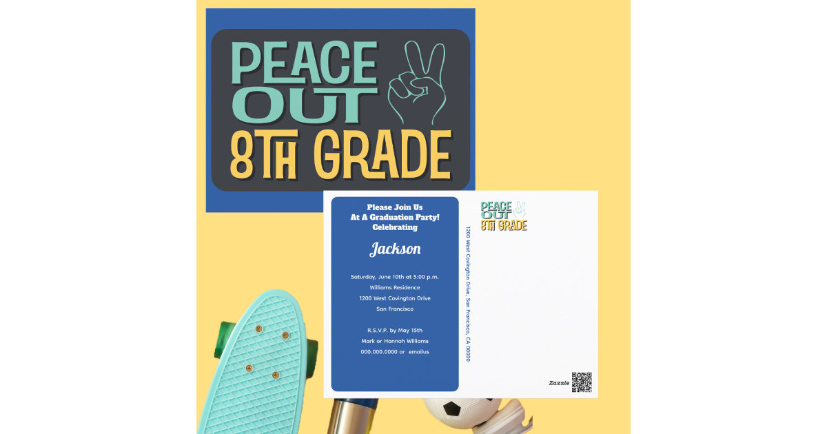 Graduation Peace Out 8th Grade Party Postcard | Zazzle