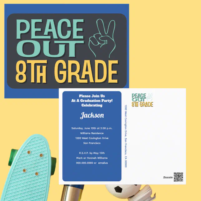 Graduation Peace Out 8th Grade Party Postcard | Zazzle