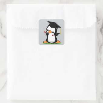 Graduation Penguin Square Sticker | Zazzle