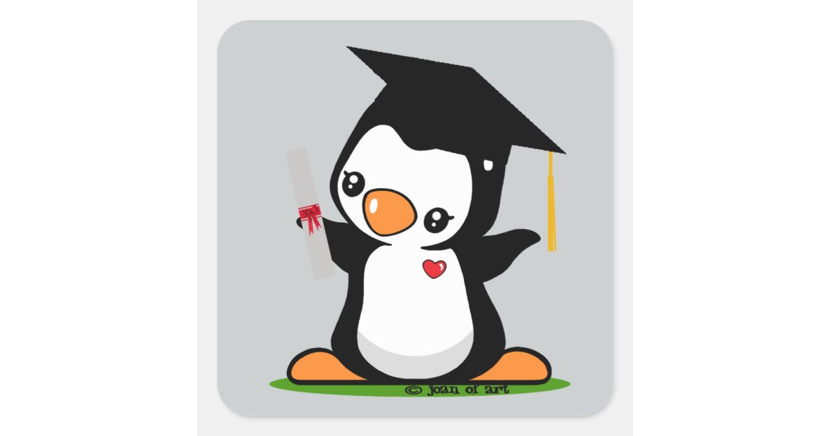 Graduation Penguin Square Sticker | Zazzle