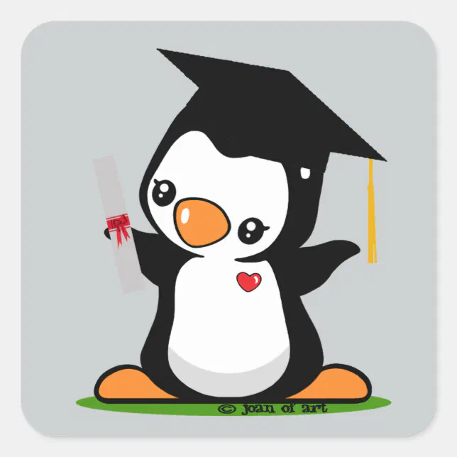 Graduation Penguin Square Sticker | Zazzle