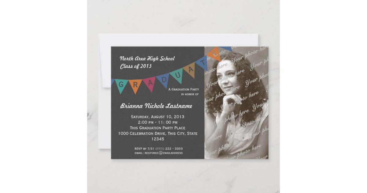 Graduation Pennant Flag Banner with Photo Invitation | Zazzle