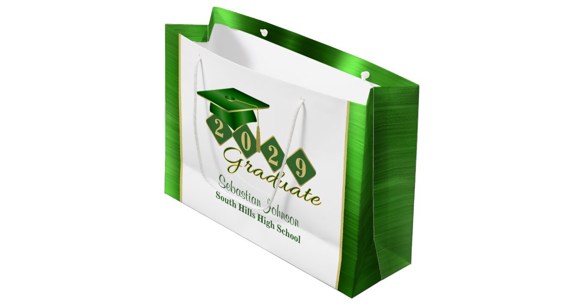 Graduation Personalized Green & Gold Large Gift Bag | Zazzle