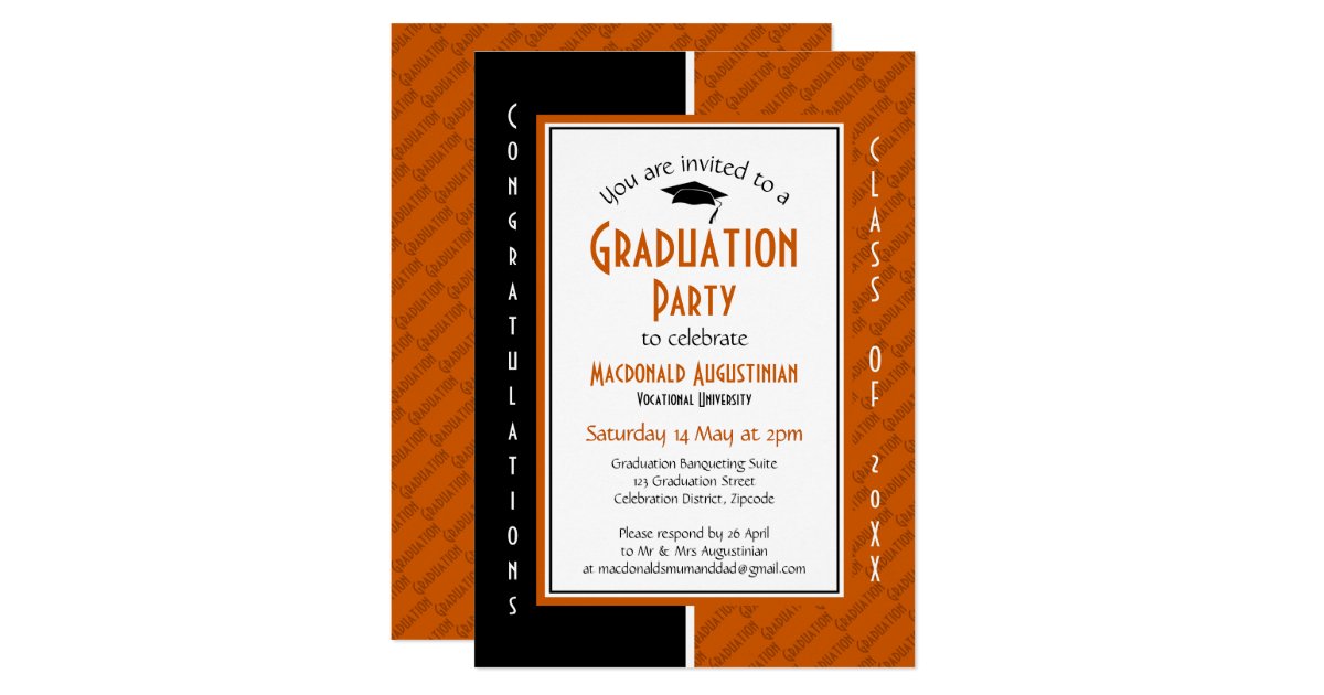 GRADUATION Personalized Orange Black Graduate Invitation | Zazzle.com