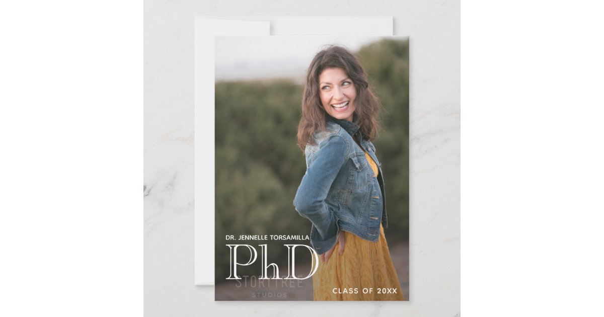 Graduation PhD Announcement Photo White Blue | Zazzle