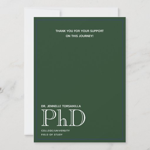 Graduation PhD Announcement Photo White Green | Zazzle