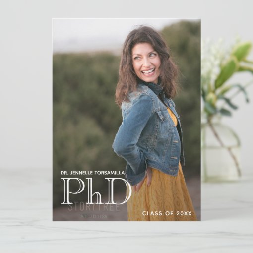 Graduation PhD Announcement Photo White Red | Zazzle