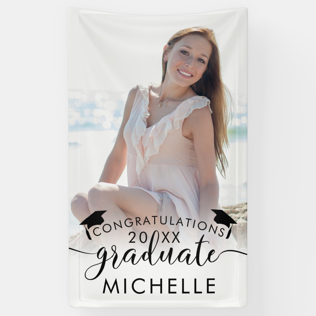 Graduation Photo Banner Elegant Script Congrats | Zazzle