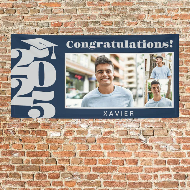 Graduation Photo Black and White Banner | Zazzle