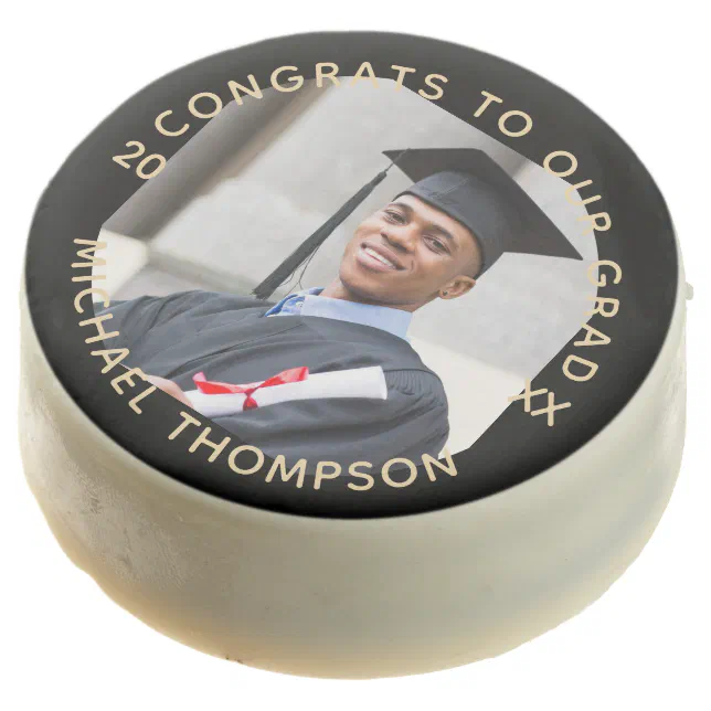 Graduation Photo Black Gold Congrats Grad Chocolate Covered Oreo | Zazzle