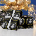 Graduation Photo | Black Gold Laurel Wreath Custom Wrapping Paper | Zazzle