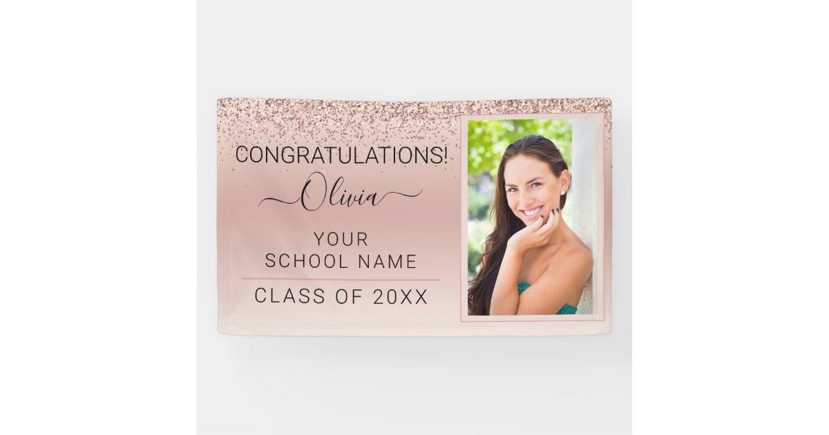 Graduation Photo Blush Pink Glitter Class of 2022 Banner | Zazzle