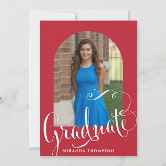 Graduation Photo Calligraphy Script Cardinal Red Invitation | Zazzle