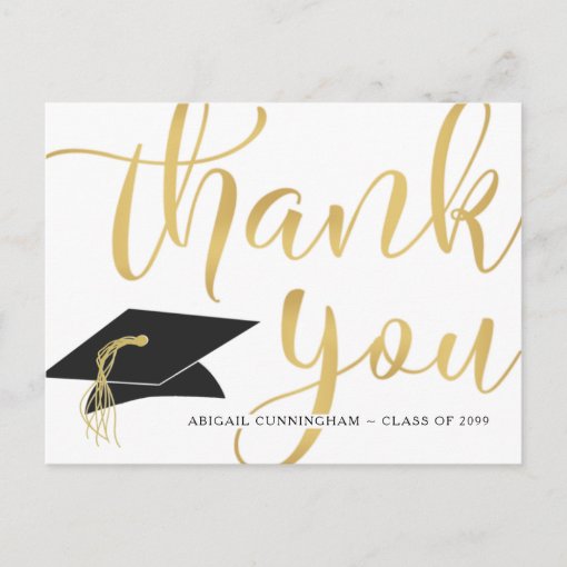 Graduation Photo Calligraphy Script Gold Thank You Postcard | Zazzle