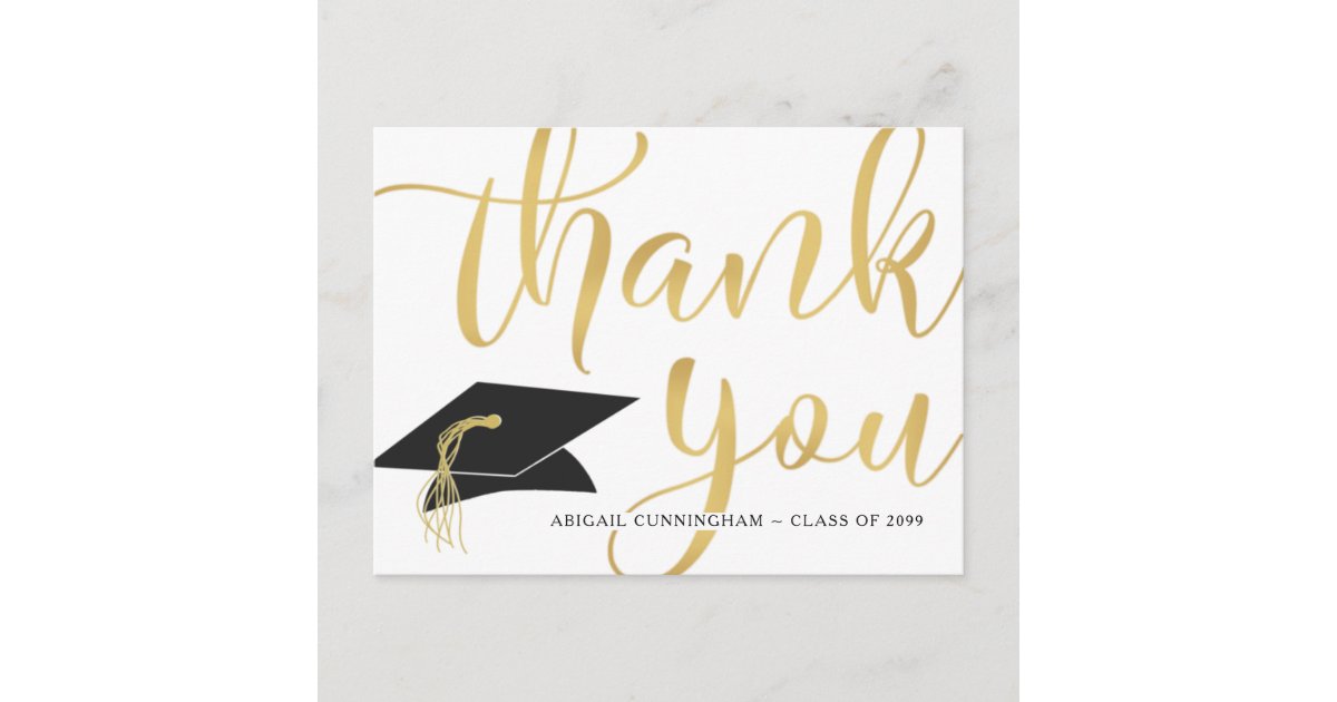 Graduation Photo Calligraphy Script Gold Thank You Postcard | Zazzle
