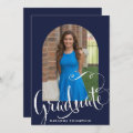 Graduation Photo Calligraphy Script Navy Blue Invitation | Zazzle