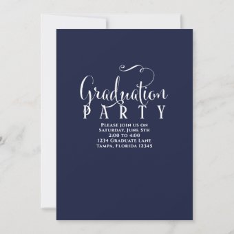 Graduation Photo Calligraphy Script Navy Blue Invitation | Zazzle
