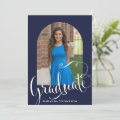Graduation Photo Calligraphy Script Navy Blue Invitation | Zazzle