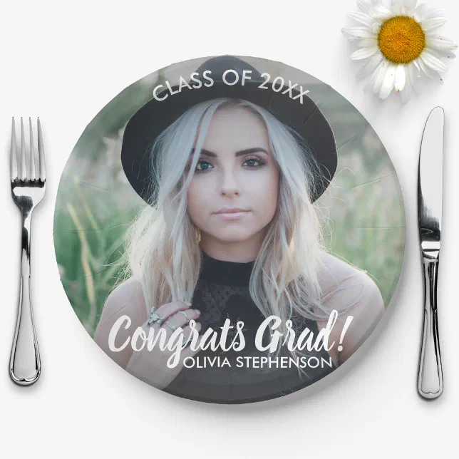 Graduation Photo Class 20XX Congratulations Custom Paper Plates | Zazzle