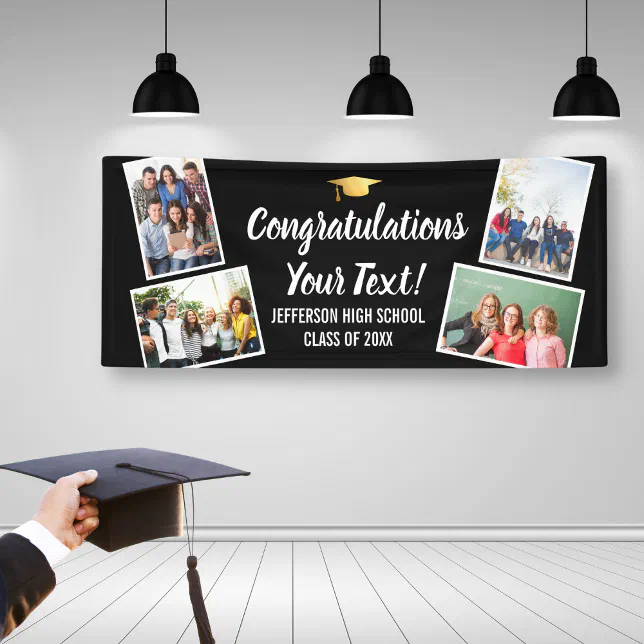Graduation Photo Collage Congrats Senior Black Banner | Zazzle