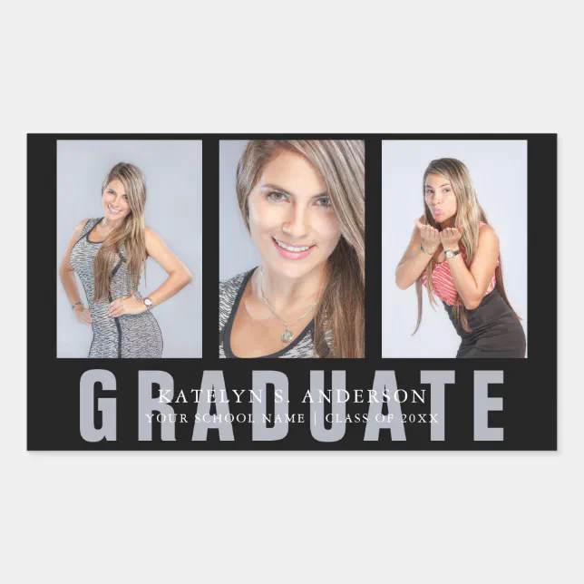 Graduation Photo Collage Custom Rectangular Sticker | Zazzle