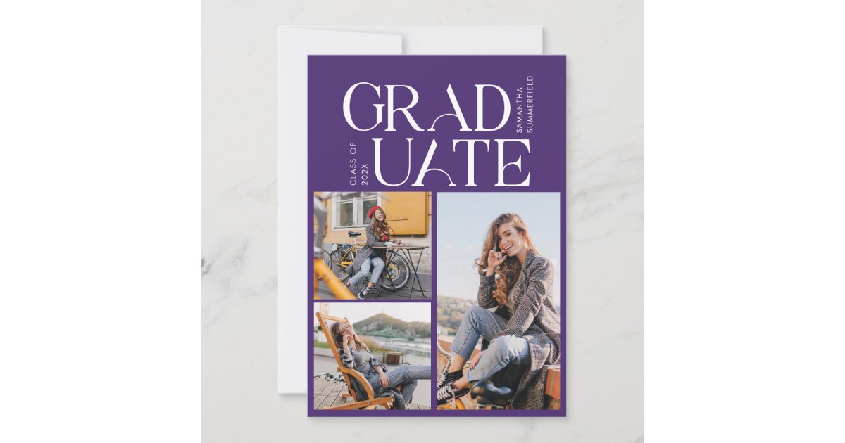 Graduation Photo Collage Purple Graduate Announcement | Zazzle