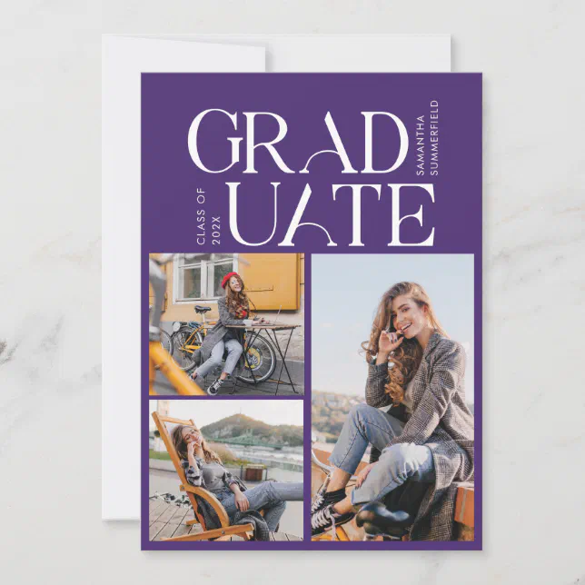 Graduation Photo Collage Purple Graduate Announcement | Zazzle