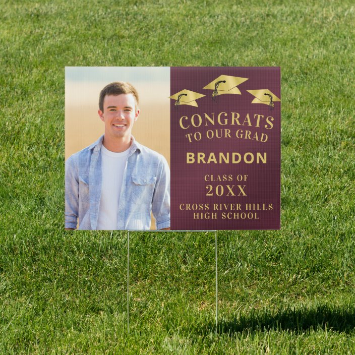Graduation Photo CONGRATS GRAD Maroon Gold Sign | Zazzle.com