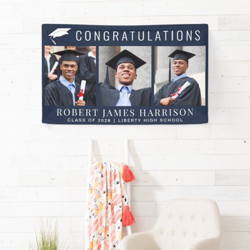 Graduation Photo Congratulations Blue Banner | Zazzle