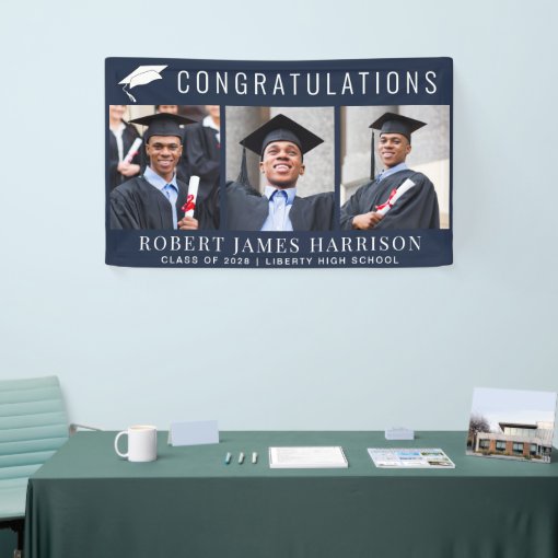 Graduation Photo Congratulations Blue Banner | Zazzle