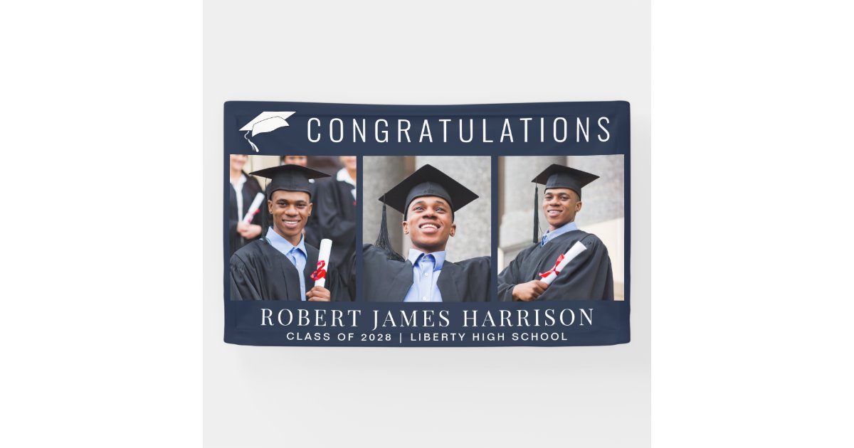 Graduation Photo Congratulations Blue Banner | Zazzle