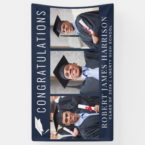 Graduation Photo Congratulations Blue Banner | Zazzle
