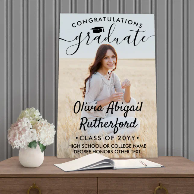 Graduation Photo Elegant Modern Black Calligraphy Foam Board | Zazzle