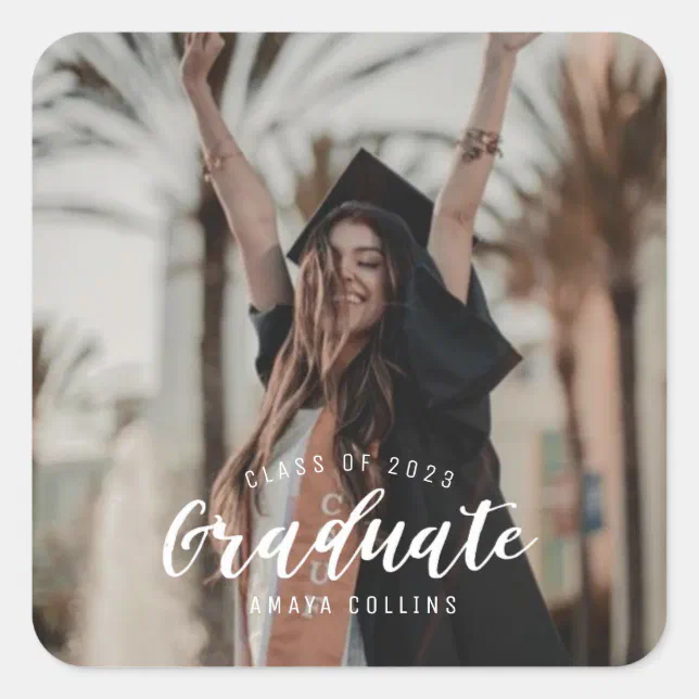 Graduation Photo High School Grad Square Sticker | Zazzle