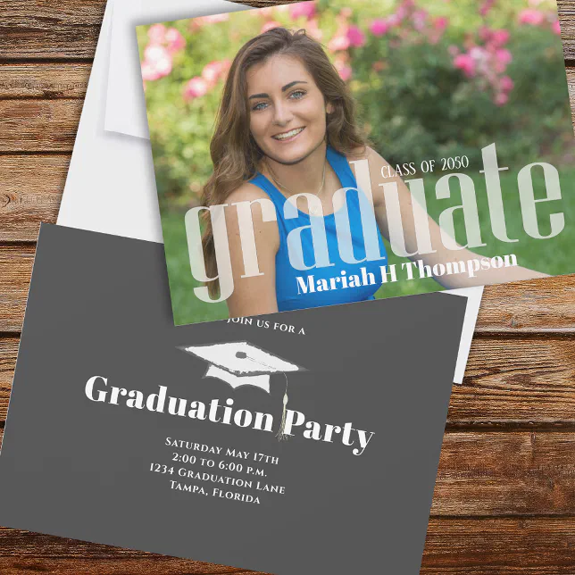 Graduation Photo Modern Mortarboard Minimalist Invitation | Zazzle