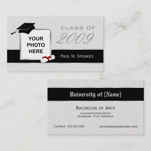 Graduation Photo Name Card - Gray and Black | Zazzle