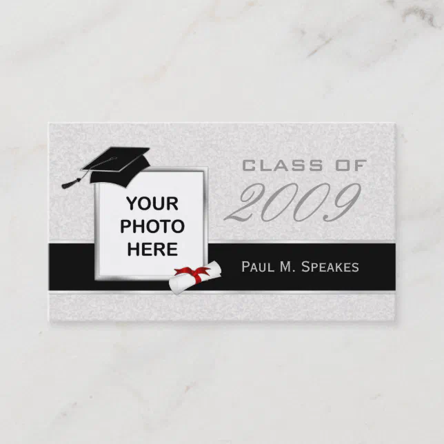 Graduation Photo Name Card - Gray and Black | Zazzle