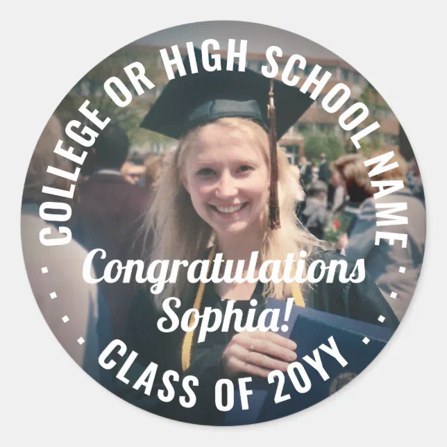 Graduation Photo Overlay Congratulations Modern Classic Round Sticker ...