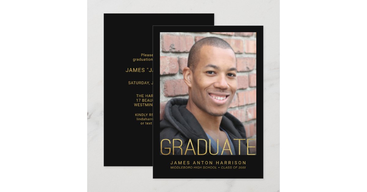 Graduation Photo Party Announcement Faux Gold Foil | Zazzle